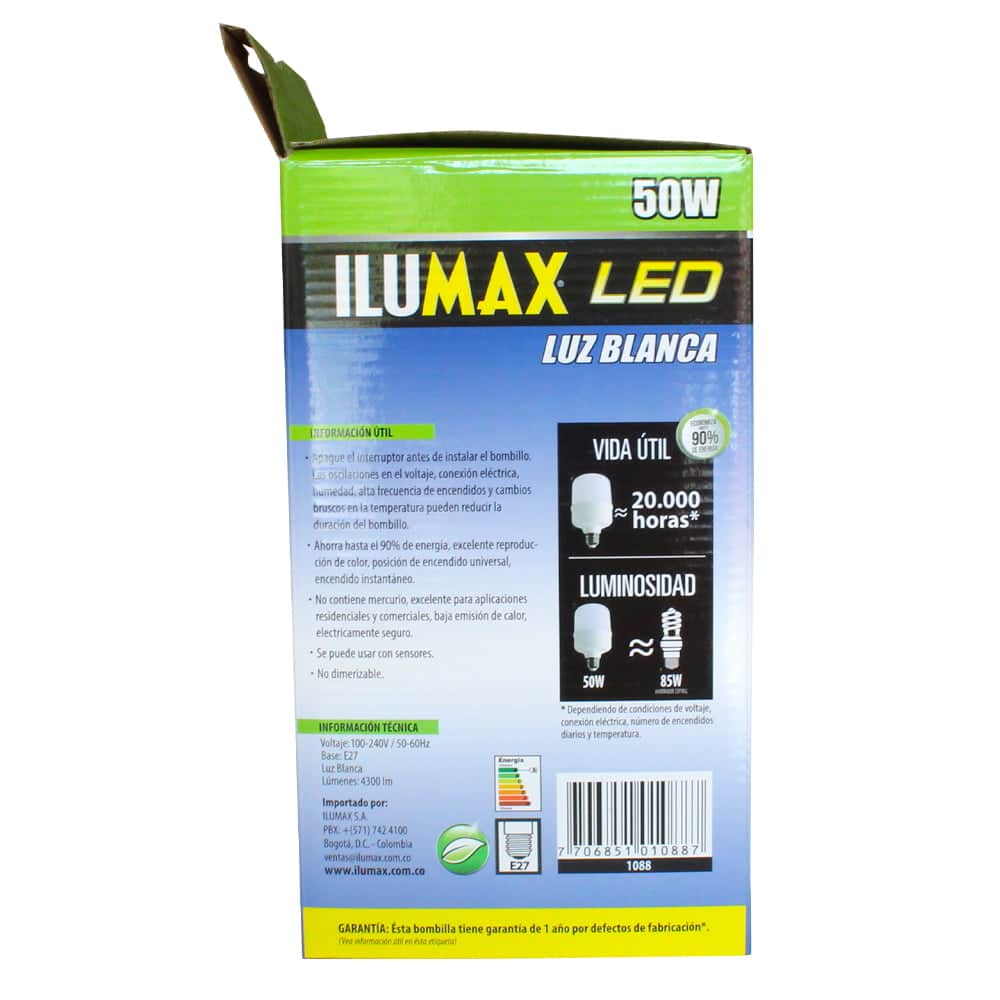 Bombillo LED 50W Alta Potencia Luz Blanca E27 - ILUMAX