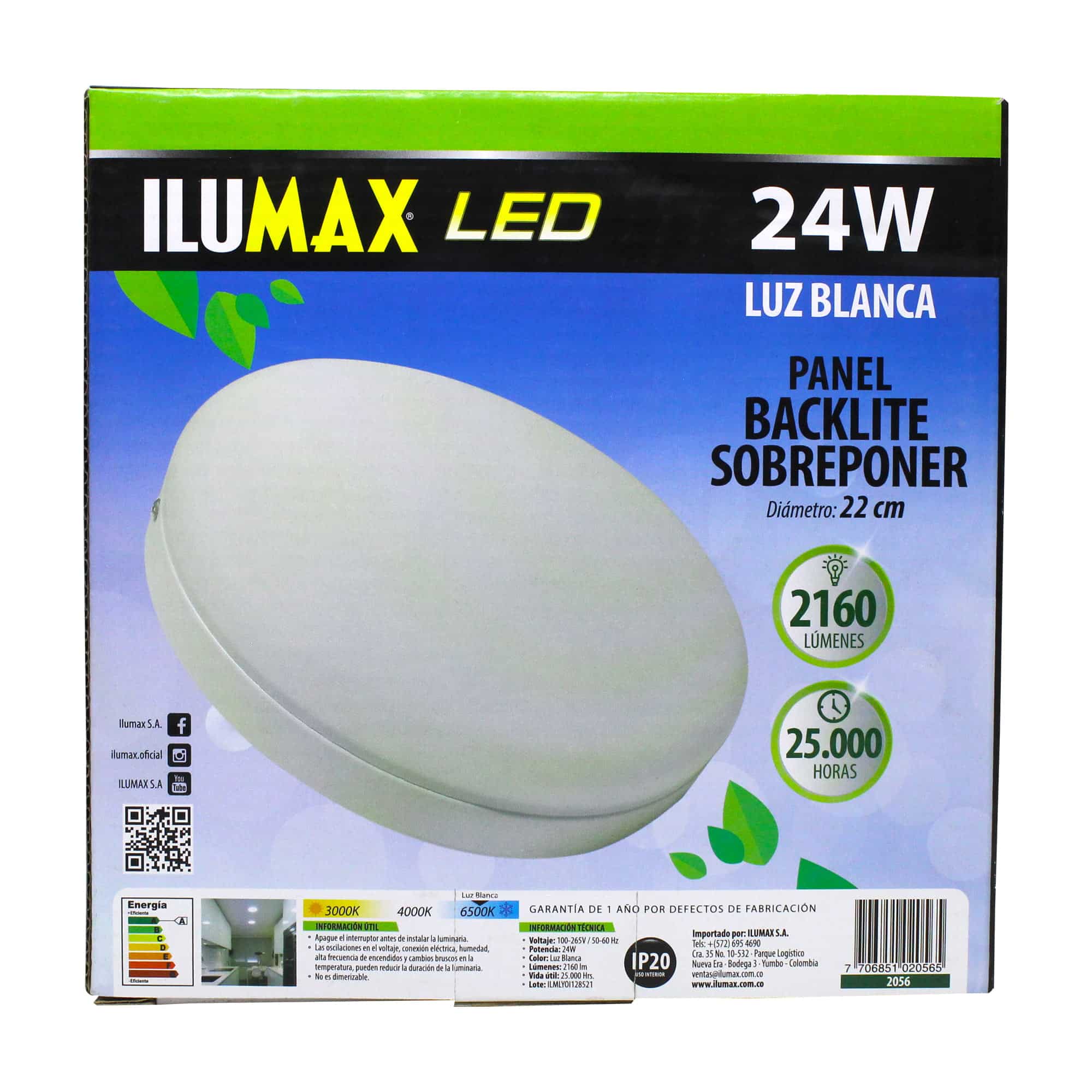 Panel Backlite LED 24W Sobreponer Redondo Luz - ILUMAX