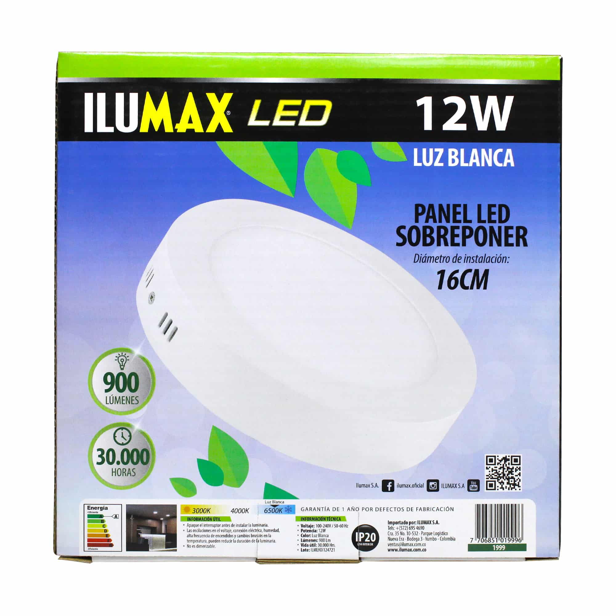 Panel LED 12W Sobreponer Redondo Luz Blanca 16cm - ILUMAX