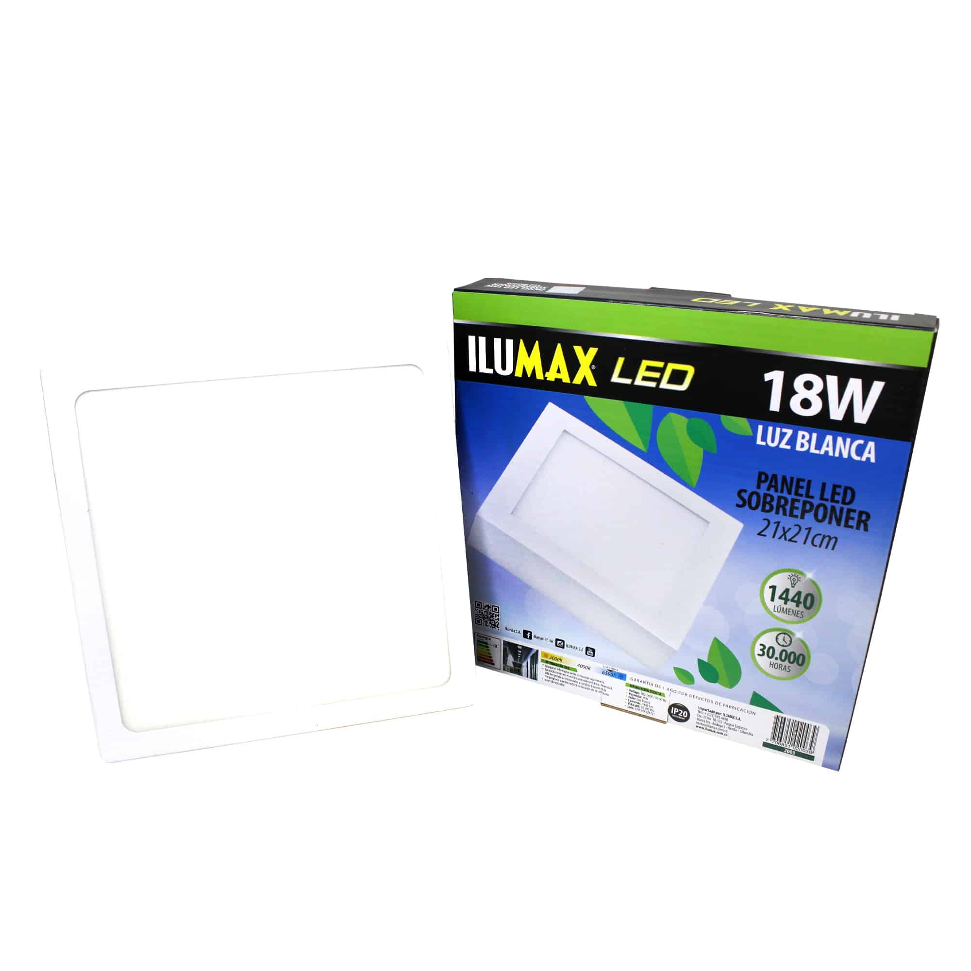 Panel LED 18W Sobreponer Cuadrado Luz Blanca 21cm - ILUMAX