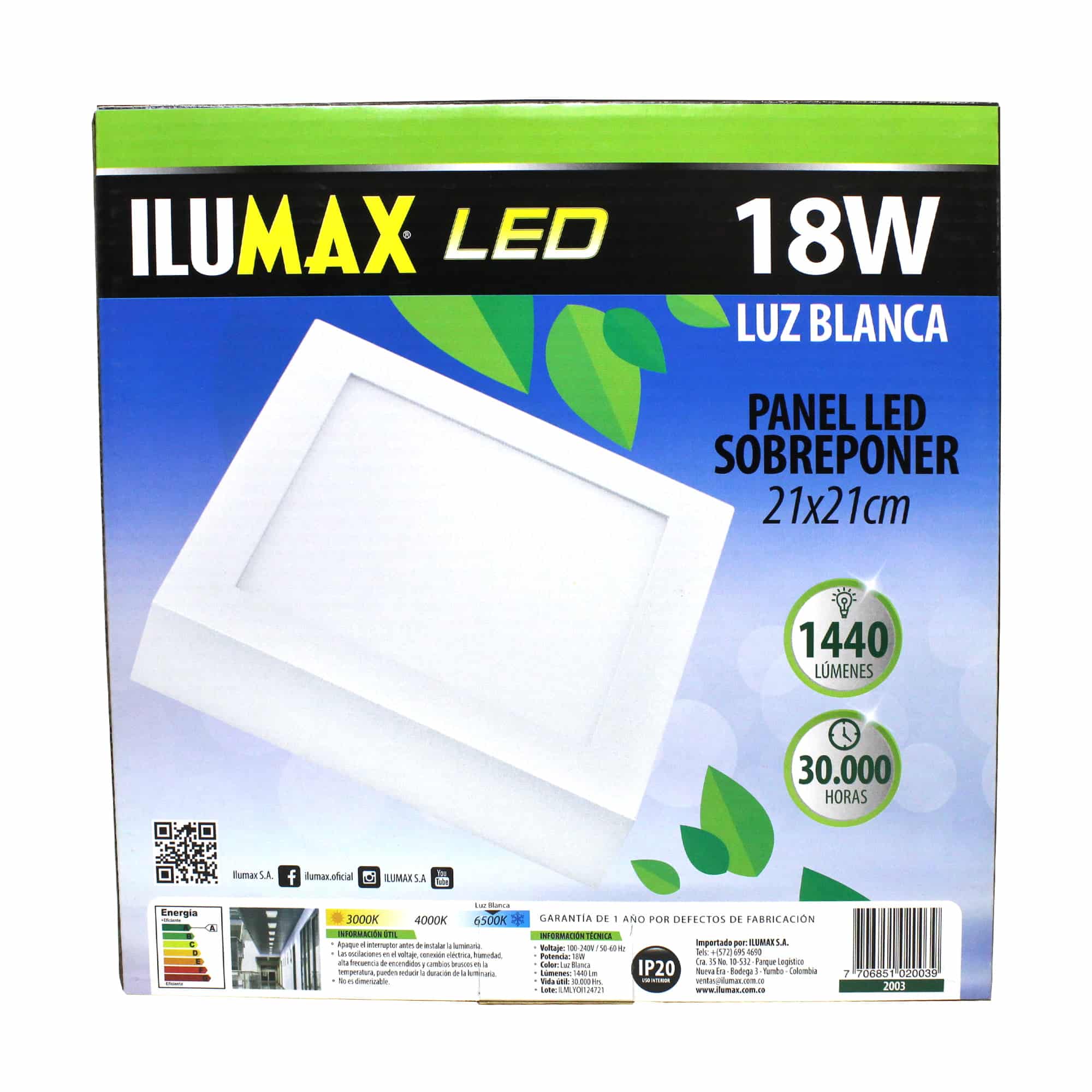 Panel LED 18W Sobreponer Cuadrado Luz Blanca 21cm - ILUMAX