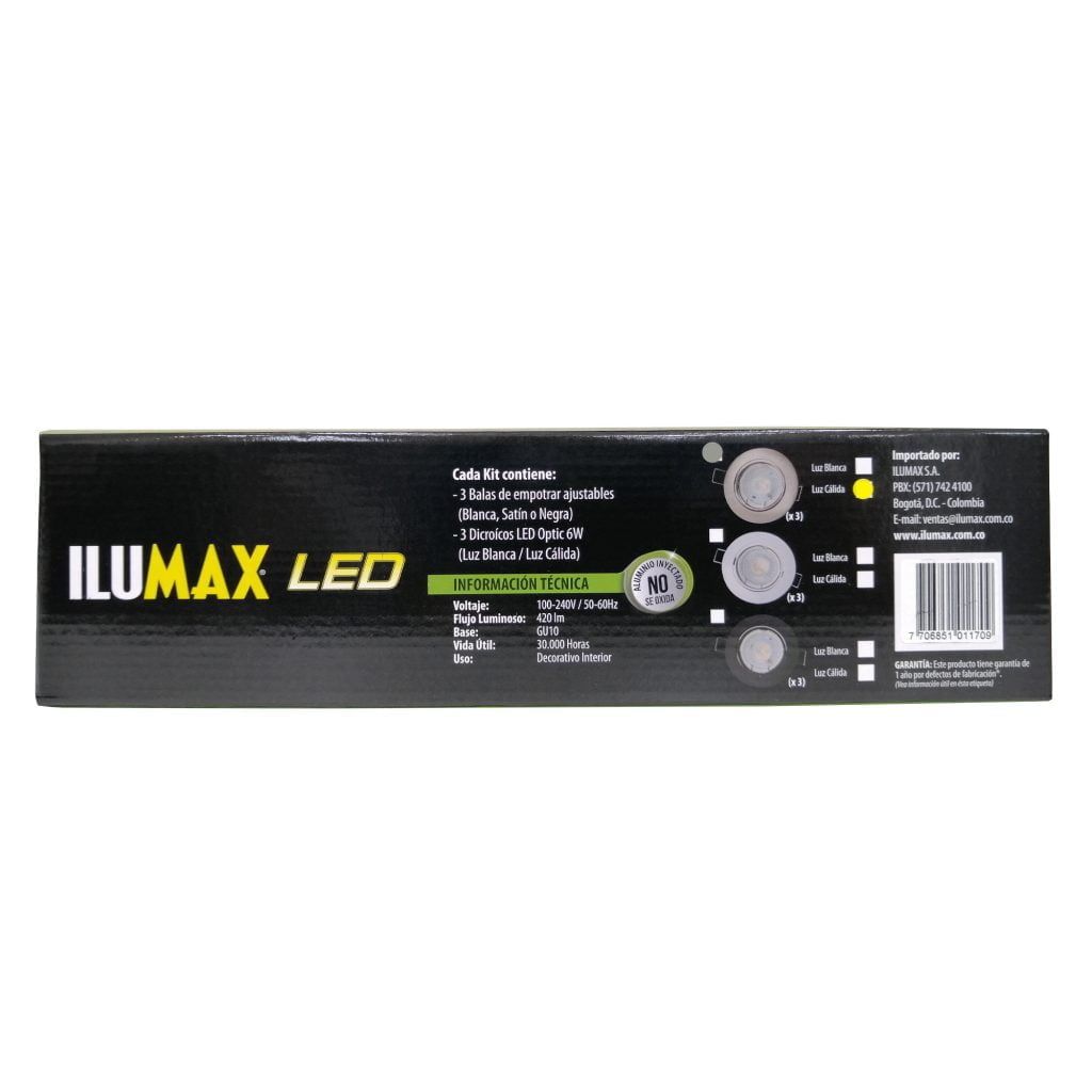 PX3 Bala Satín y Dicroico LED 6W Luz Cálida GU10 - ILUMAX
