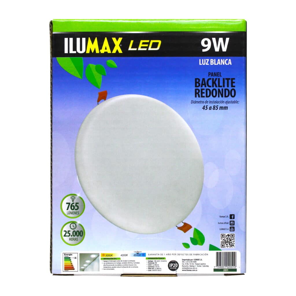 Panel Backlite LED 9W Redondo Luz Blanca - ILUMAX