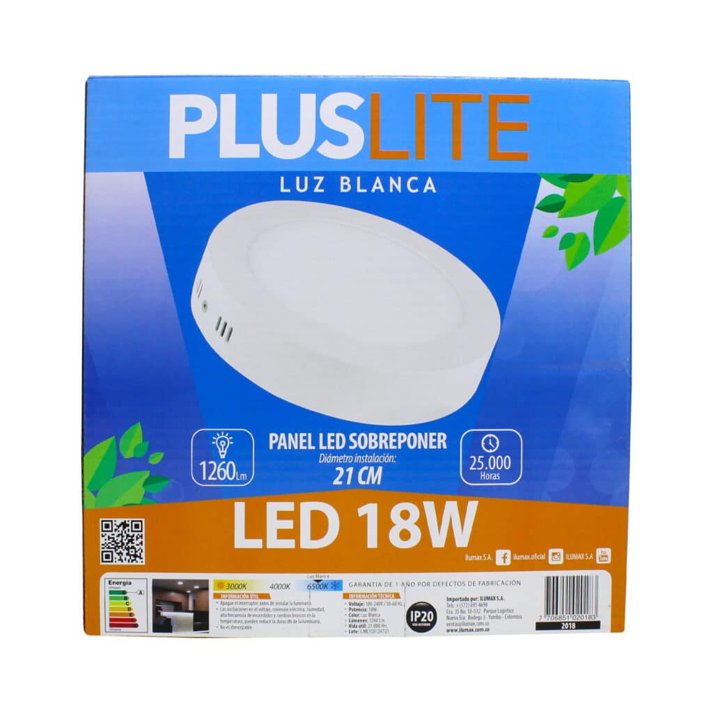 Panel LED 18W Sobreponer Redondo Luz Blanca 21cm - ILUMAX